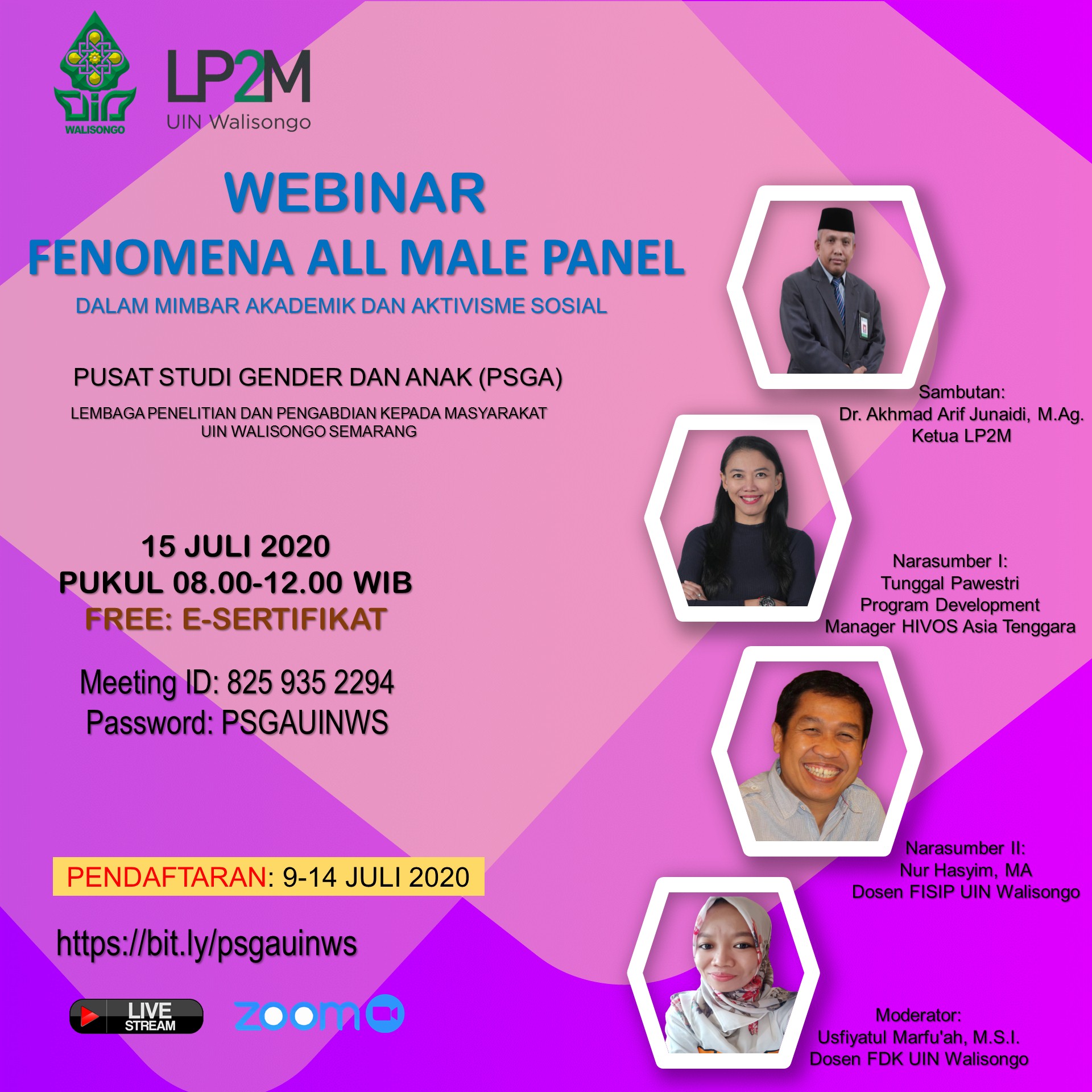 PSGA UIN WALISONGO SEMARANG ADAKAN WEBINAR “ALL MALE PANEL” – lp2m UIN WALISONGO SEMARANG